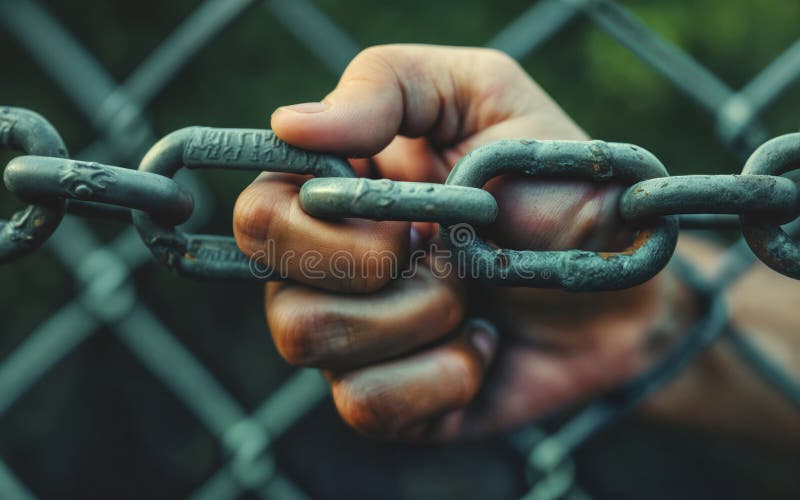 Hands Holding Chains As they Pull a Chain Link Together with Other ...