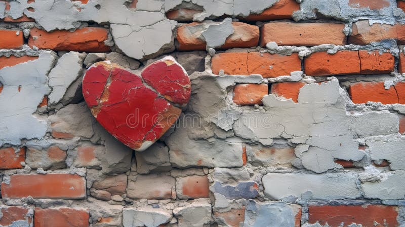 AI Generated Illustration of a Heart Shape Embedded in Aged Brick Wall ...