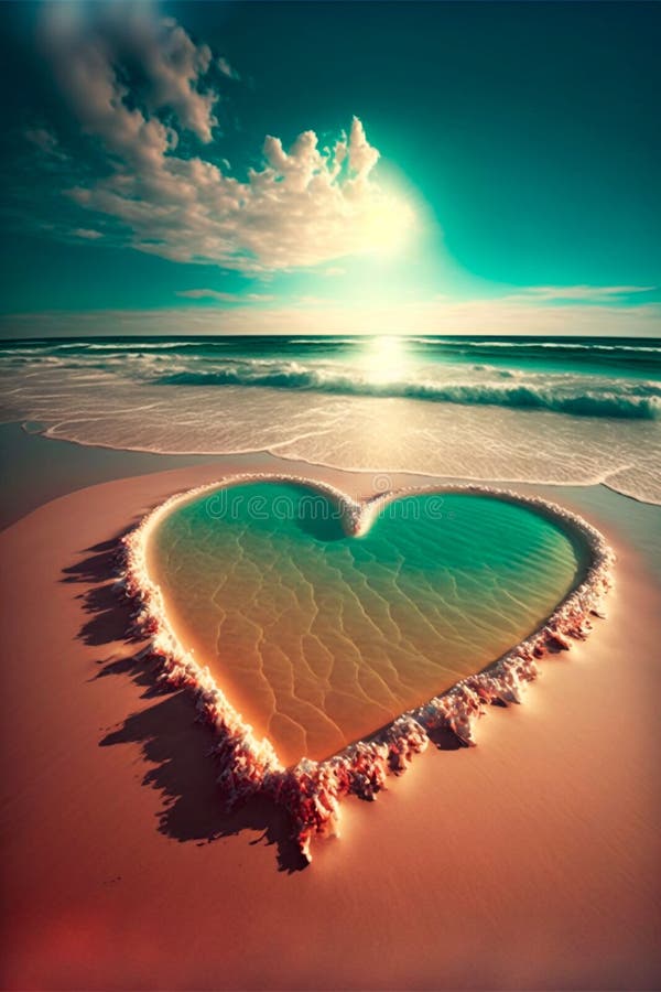 AI-generated Illustration of a Heart Shape on the Sandy Beach at Sunset ...
