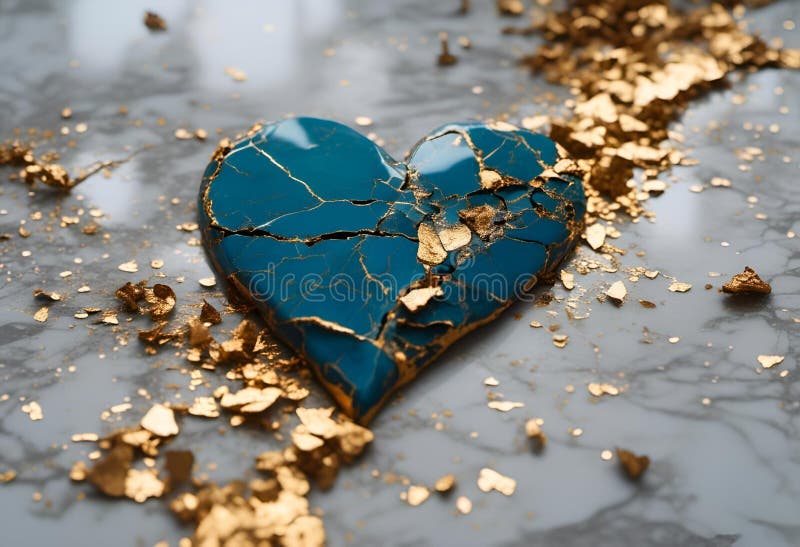 AI Generated Illustration of Heart-shaped Broken Kintsugi Object on ...