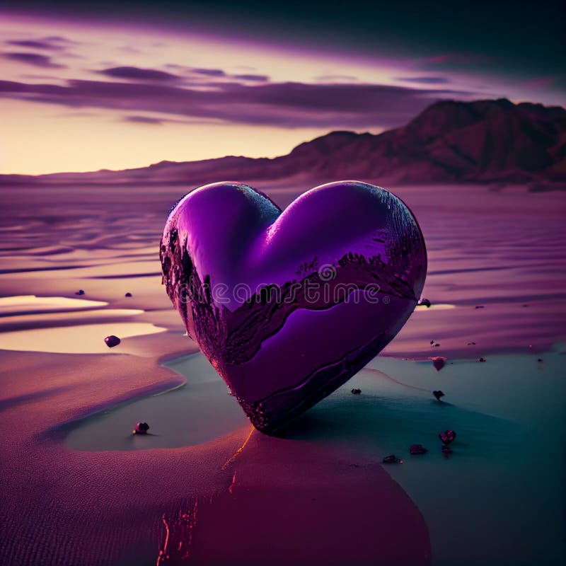 AI-generated Illustration of a Heart-shaped Purple Stone with a Mirror ...