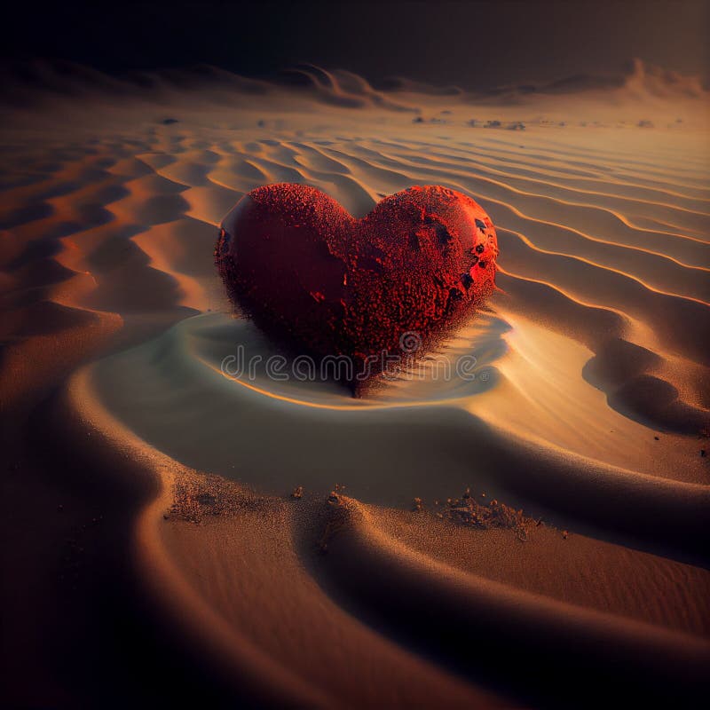 AI-generated Illustration of a Heart-shaped Stone Stuck in the Sand ...