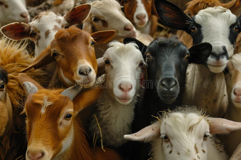 AI Generated Illustration of a Herd of Goats in Barn Stock Illustration ...