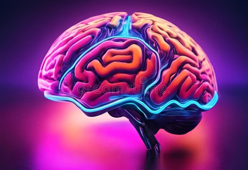 A Pink and Orange Brain on Top of a Table with Lights in the Background ...