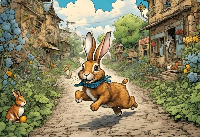 A Cartoon Bunny, Standing Upright in a Playful and Cheerful Pose Stock ...