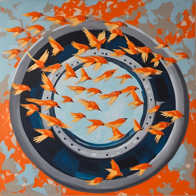 A Painting of a Circular Picture with Birds in the Middle Stock ...