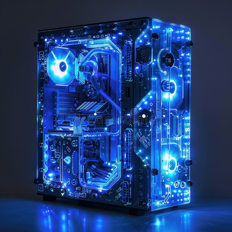 AI-generated Illustration of a High-tech Gaming Computer with Blue LED ...