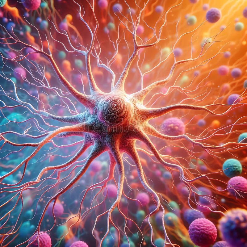 AI-Generated Illustration of a High-Tech Neuron Structure with Glowing ...