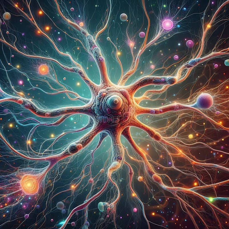 AI-Generated Illustration of a High-Tech Neuron Structure with Glowing ...