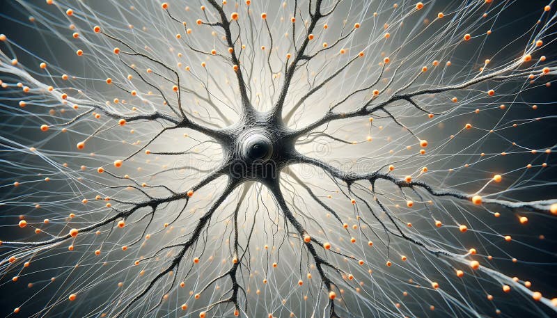 AI-Generated Illustration of a High-Tech Neuron Structure with Glowing ...