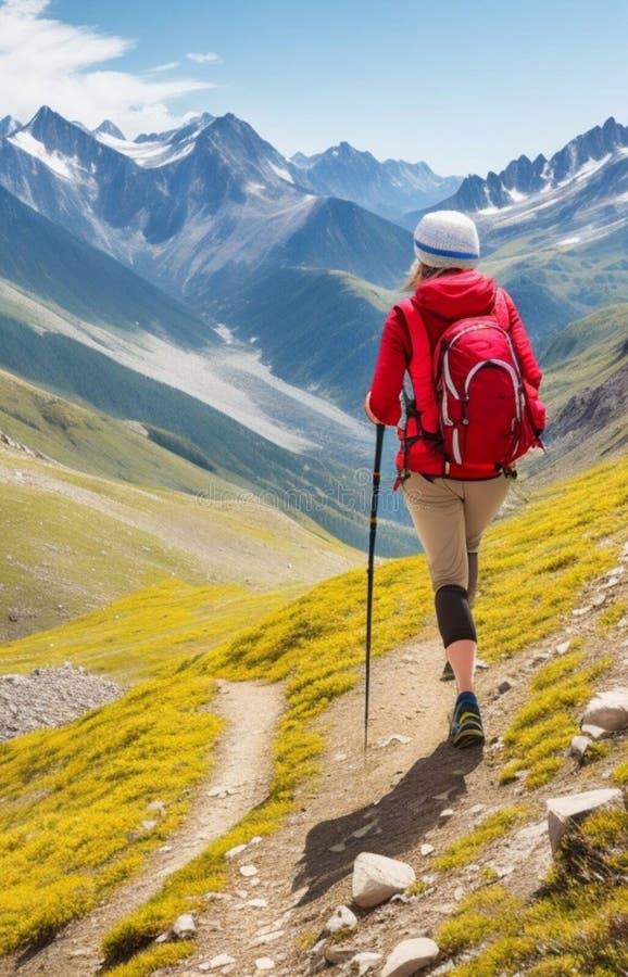 AI Generated Illustration of a Hiker Enjoying the Fresh Air and Scenery ...