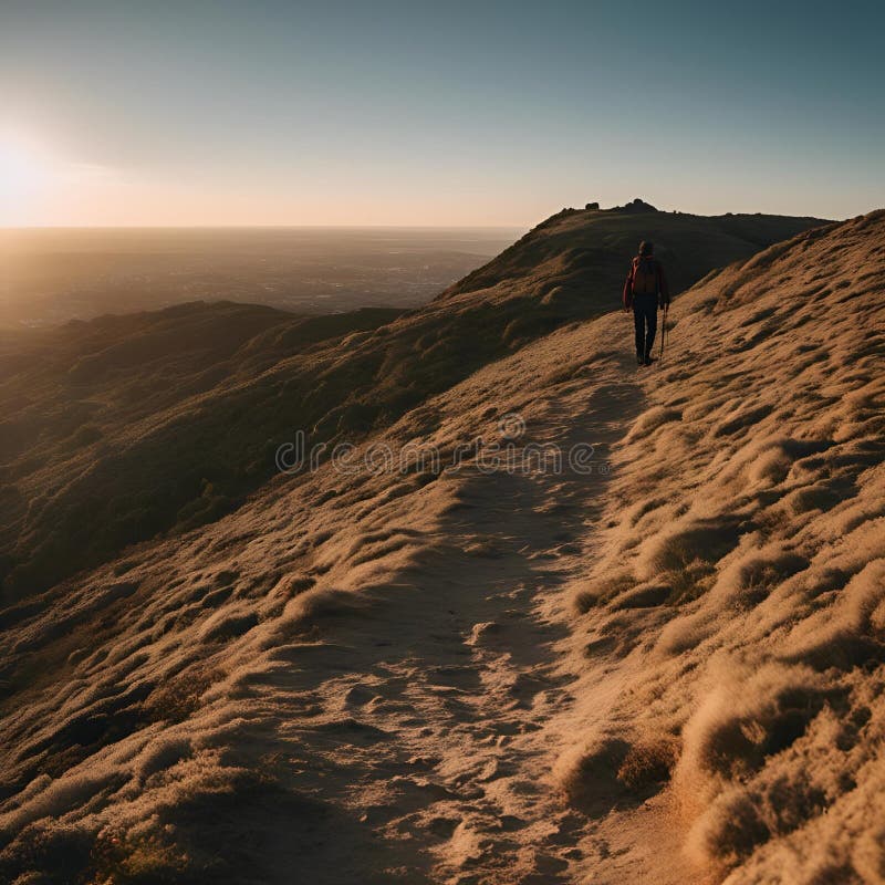 AI-generated Illustration of a Hiker Strolling Along a Sandy Pathway on ...