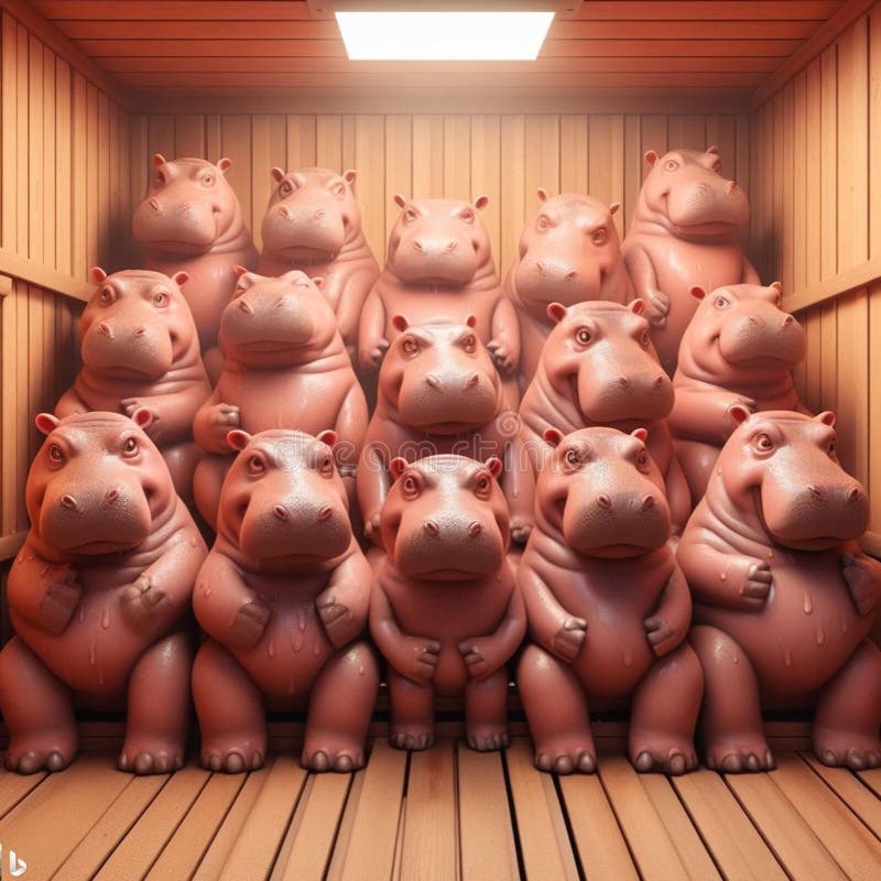 AI Generated Illustration of Hippos Sitting with a Group in a Sauna ...