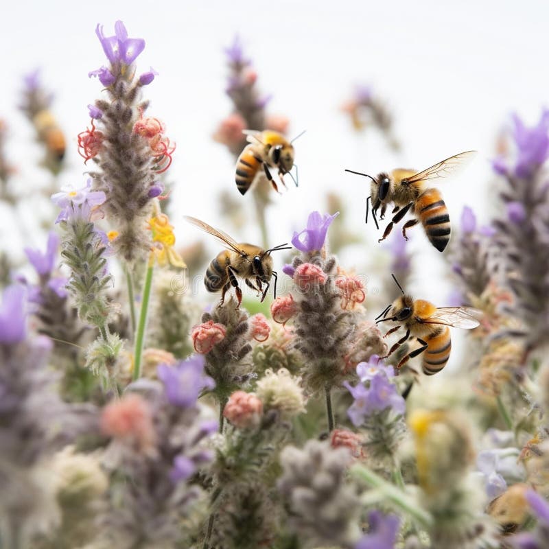 AI Generated Illustration of a Hive of Bees Pollinating Flowers Stock ...