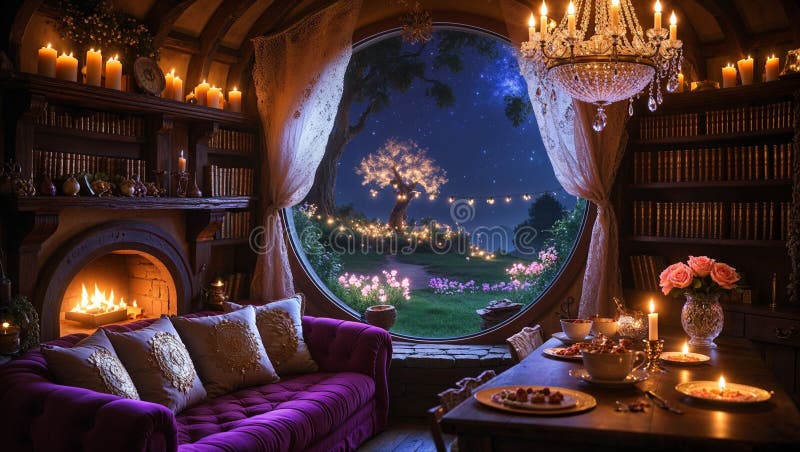 AI-generated Illustration of a Hobbit-inspired Tea Setup Near a Window ...