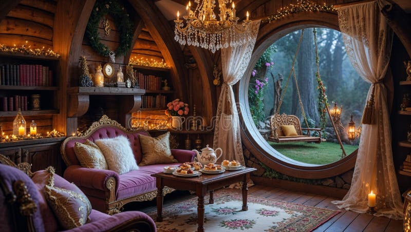 AI-generated Illustration of a Hobbit-inspired Tea Setup Near a Window ...