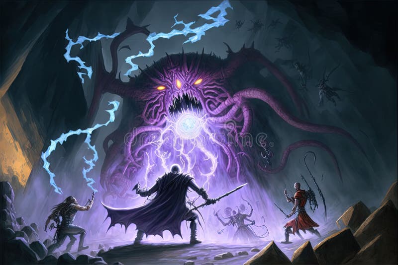 AI Generated Illustration of Horrific Battle in an Underground Cavern ...