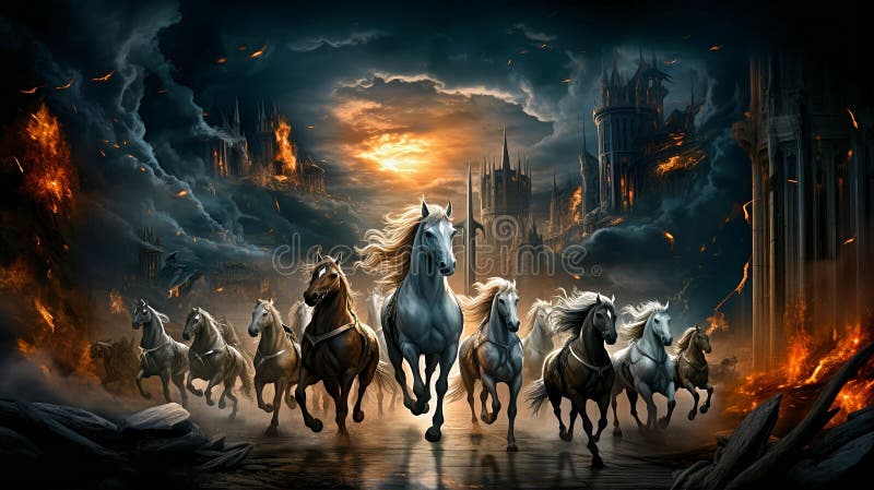 AI Generated Illustration of the Horses Running in the Dark through ...