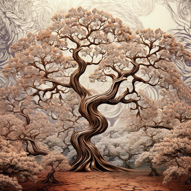 AI Generated Illustration of Huge Tree with White Blossoms Stock Photo ...