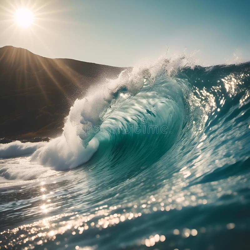AI Generated Illustration of a Huge Wave on a Blue Sea Stock ...