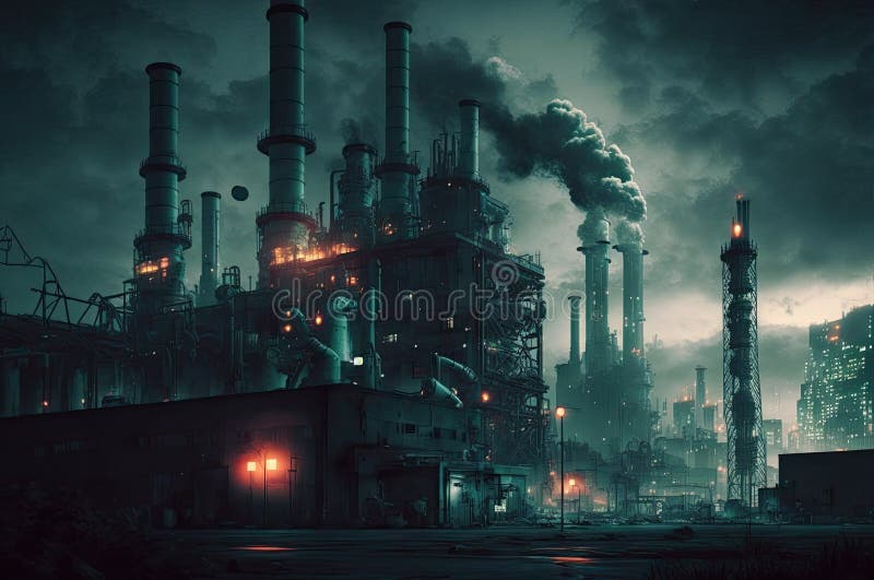 AI Generated Illustration of a Huge Working Factory with Metallic ...