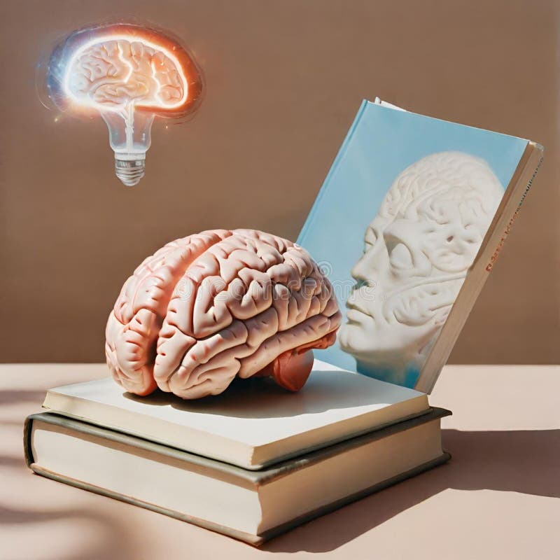 AI Generated Illustration of an Human Brain with a Book Stock ...