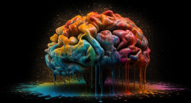 AI Generated Illustration of the Human Brain with Colorful Paint ...