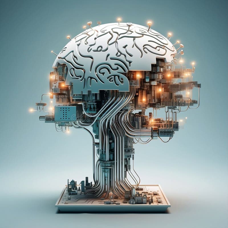 AI Generated Illustration of a Human Brain Composed of Computer Circuit ...