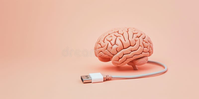 AI-generated Illustration of a Human Brain Connected To a USB Cable on ...