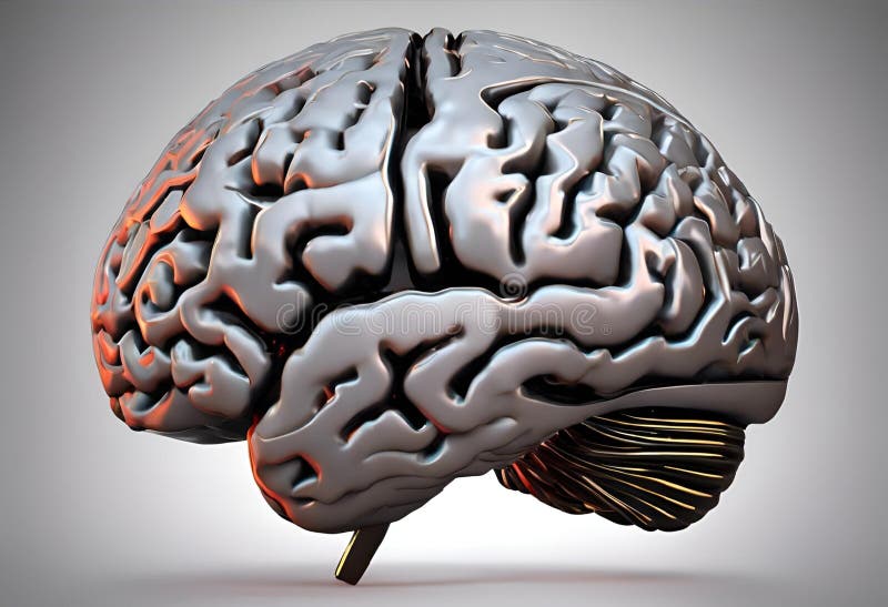 AI Generated Illustration of a Human Brain Made of Silver-colored Metal ...