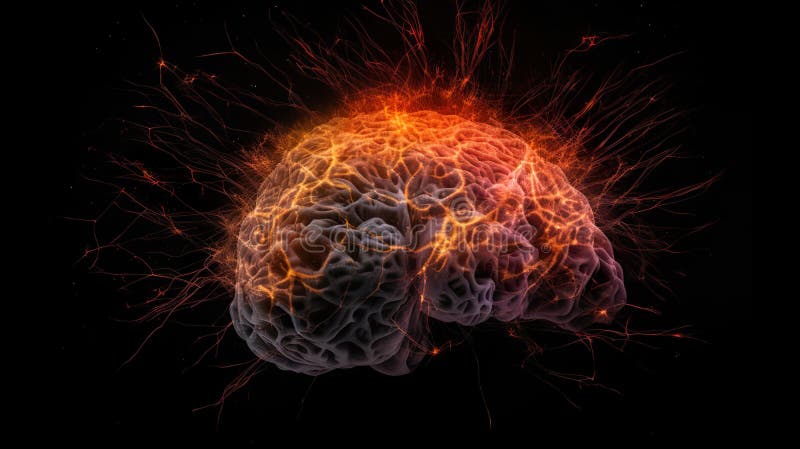 AI Generated Illustration of a Human Brain with Orange and Red Light ...