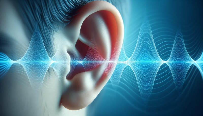 AI Generated Illustration of a Human Ear Featuring a Complex Electronic ...