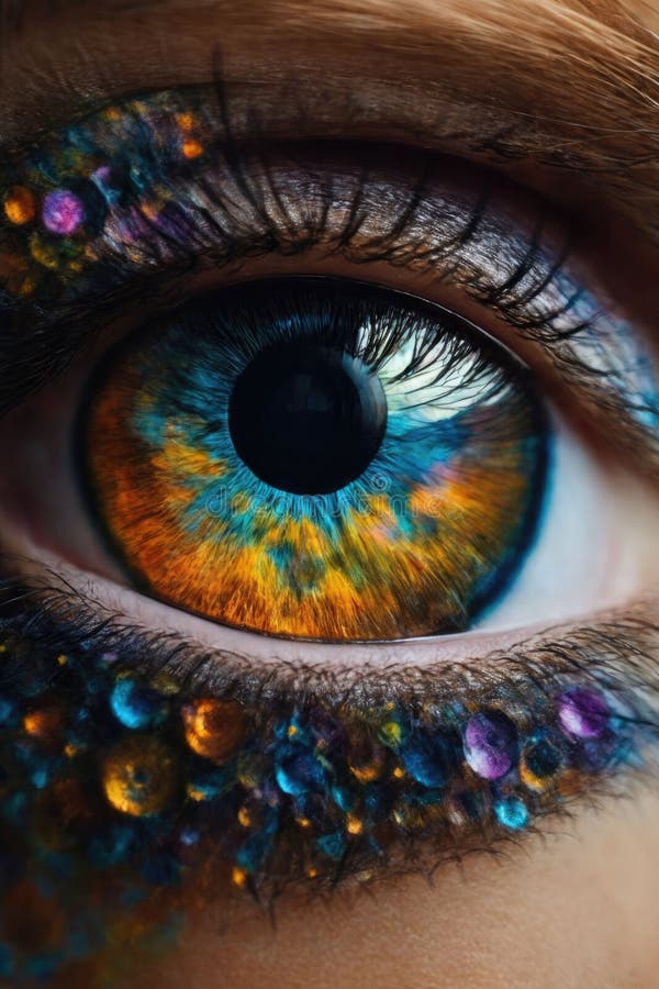 AI Generated Illustration of a Human Eye Adorned with Colorful Beads ...