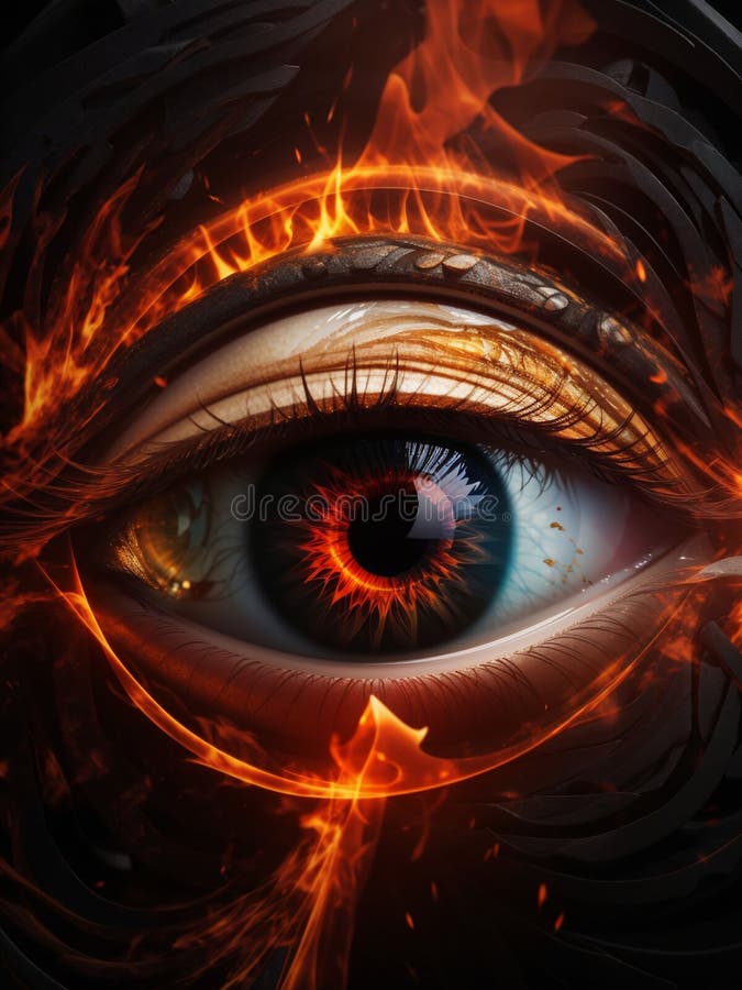 AI Generated Illustration of a Human Eye Looking at Fire Flames Stock ...