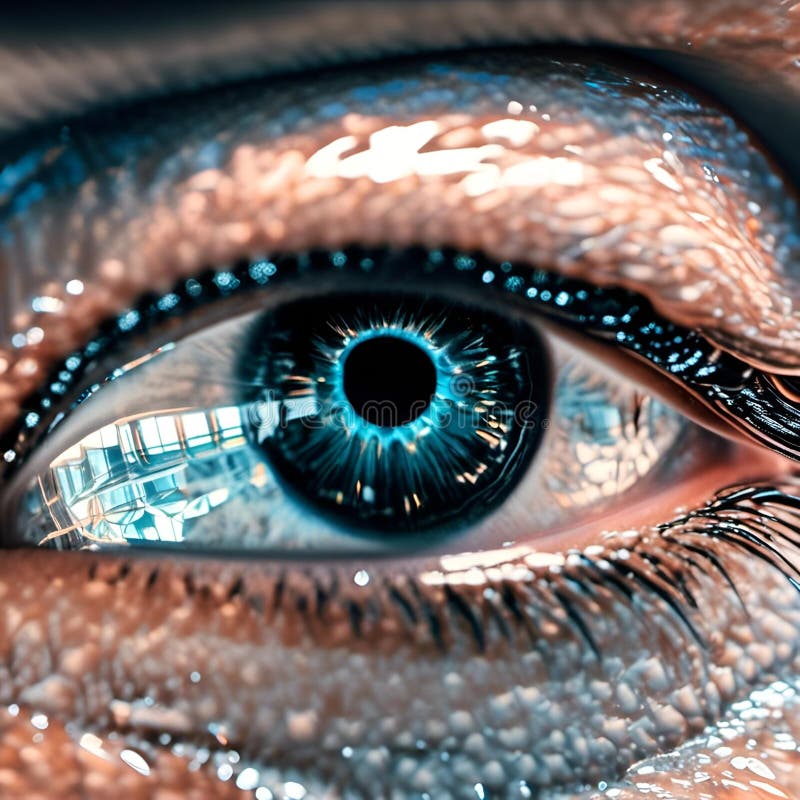 AI Generated Illustration of a Human Eye, with the Reflection of a Tall ...