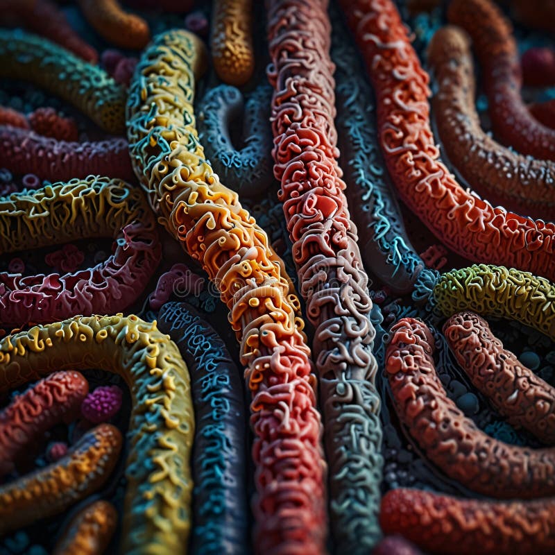 Ai Generated. Illustration of the Human Gut with Various Microbiota ...