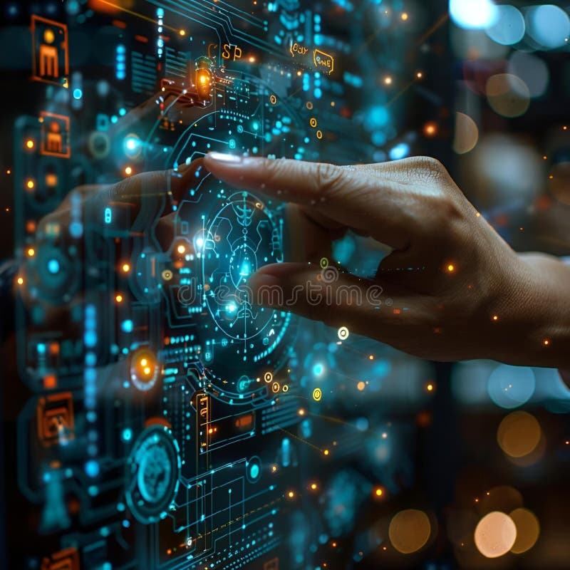 AI-generated Illustration of a Human Hand Touching a Computer Screen ...