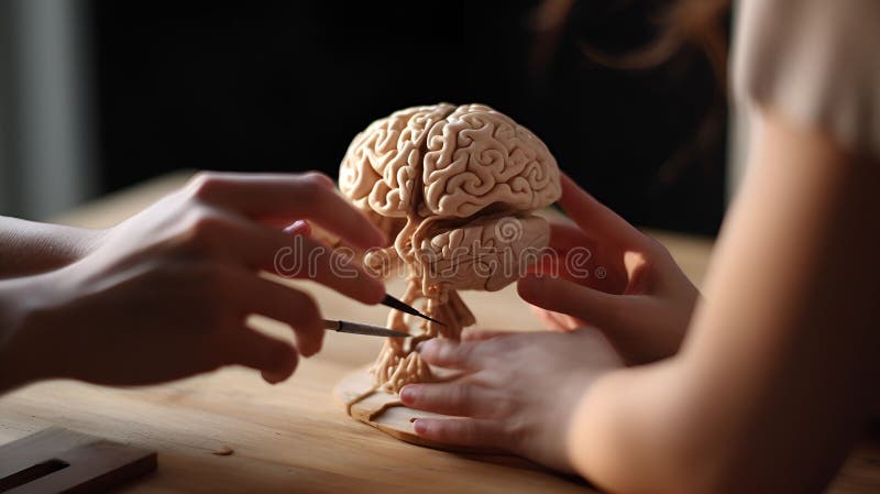 AI Generated Illustration of Human Hands Working on a Brain Figure ...