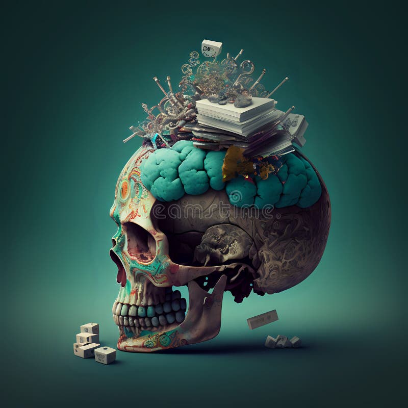 AI Generated Illustration of a Human Head Skeleton with a Pile of ...