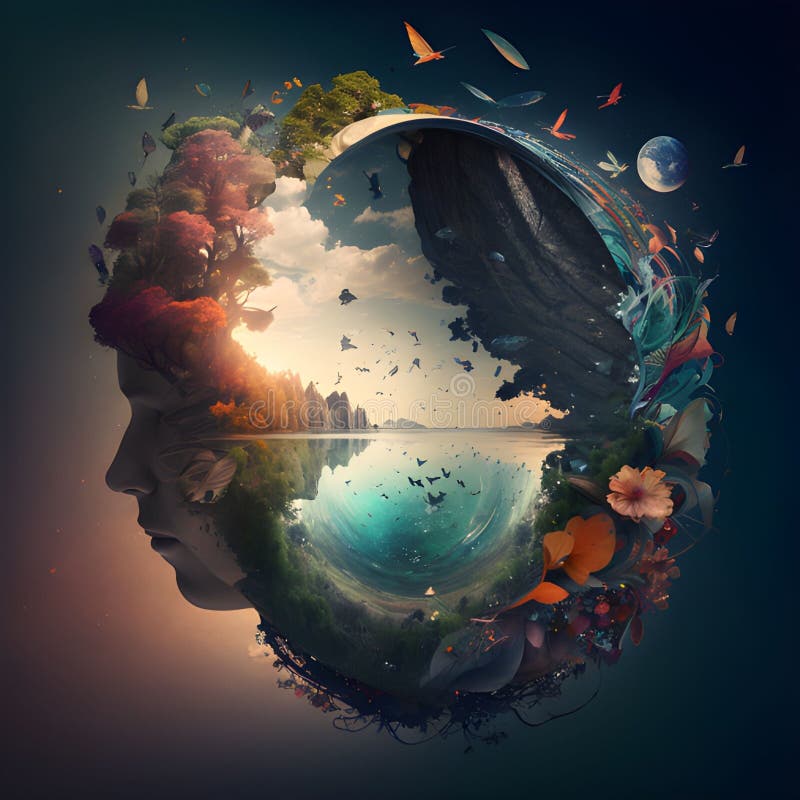 AI Generated Illustration of a Human Head with a Small Plot of Land in ...