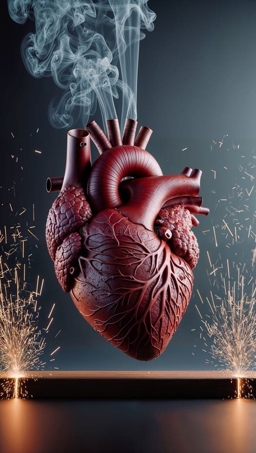 AI-generated Illustration of a Human Heart with Smoke and Sparks Stock ...