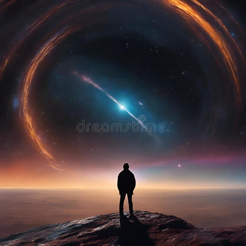 AI Generated Illustration of a Human Silhouette Overlooking Celestial ...