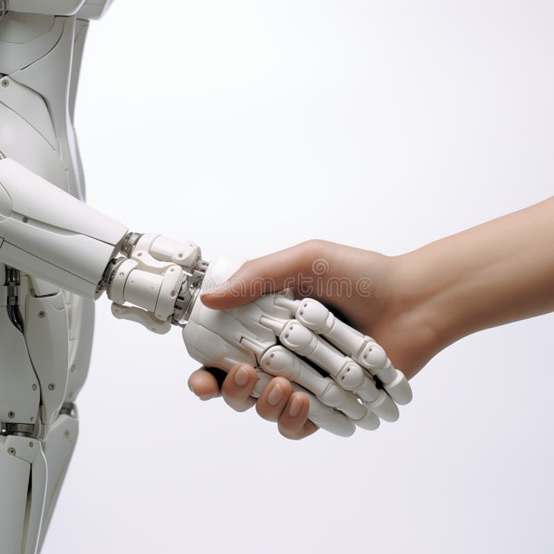 A Robot Shaking Hands with a Hand of a Person Holding Something in His ...