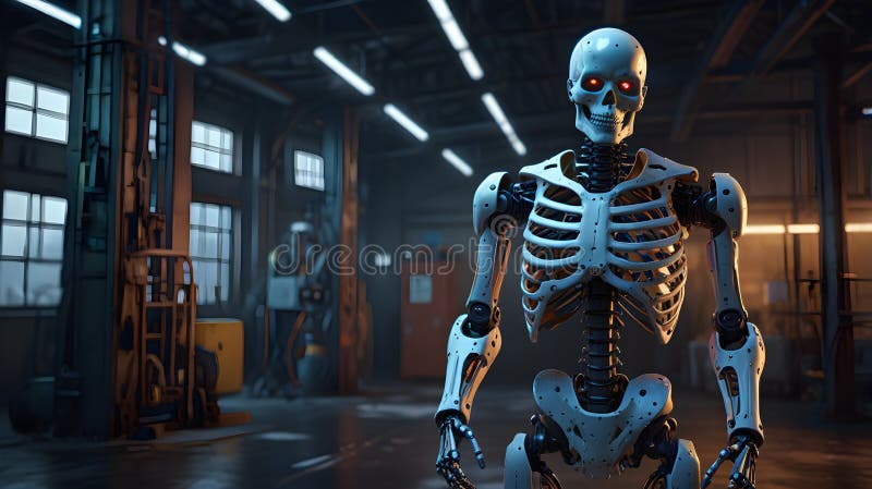 Humanoid Robot Skeleton in Industrial Room. Stock Illustration ...