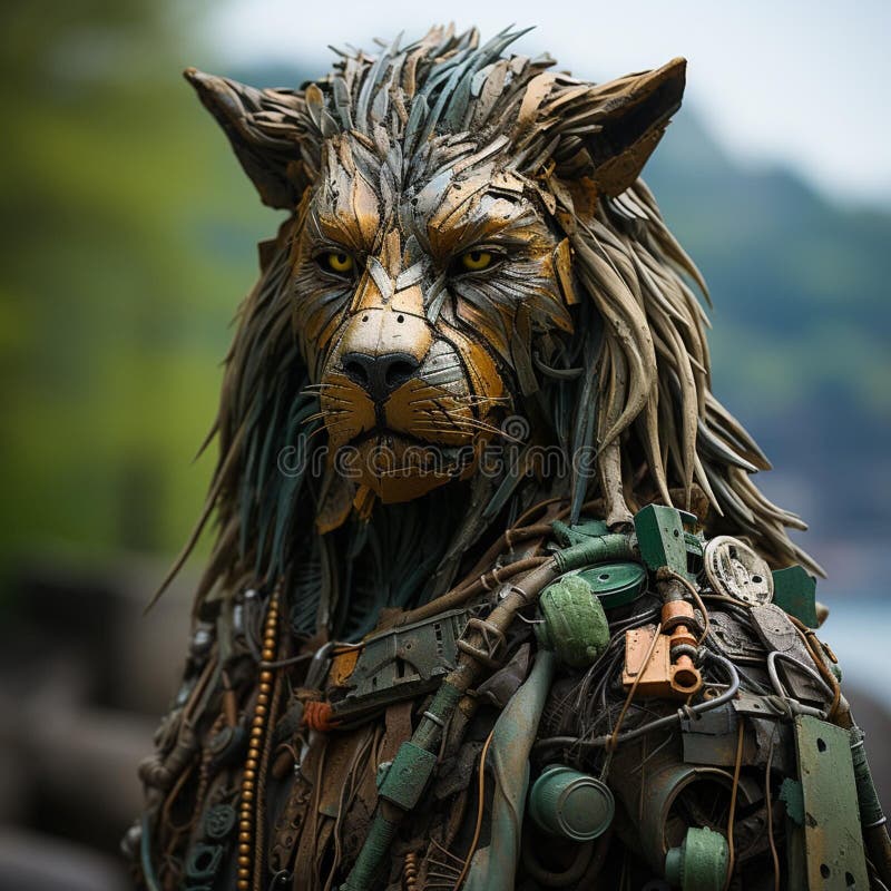 AI Generated Illustration of a Humanoid Robotic Lion Made of Metal ...