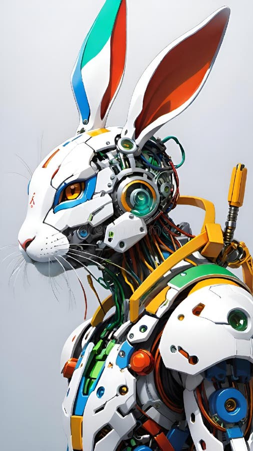AI Generated Illustration of a Humanoid Robotic Rabbit with Wires ...