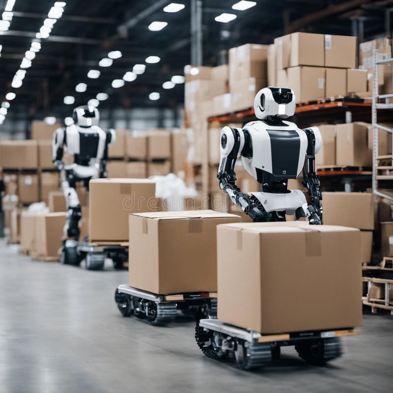 AI Generated Illustration of Humanoid Robots Moving Goods in a ...