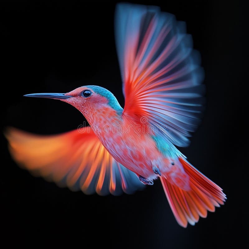 AI-generated Illustration of a Hummingbird in Flight with Backlit Wings ...