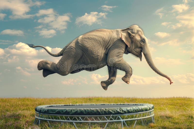 A Humorous Image of an Elephant Bouncing on a Trampoline in an Open ...
