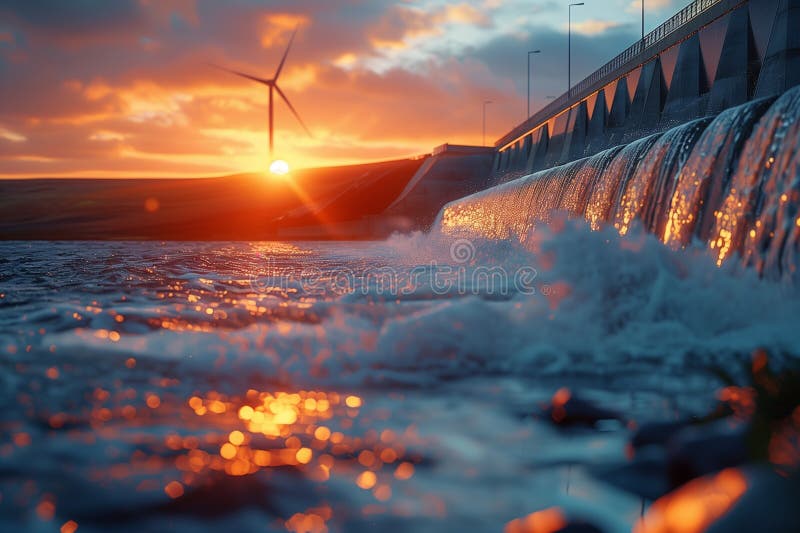 AI-generated Illustration of a Hydroelectric Dam with a Wind Farm in ...